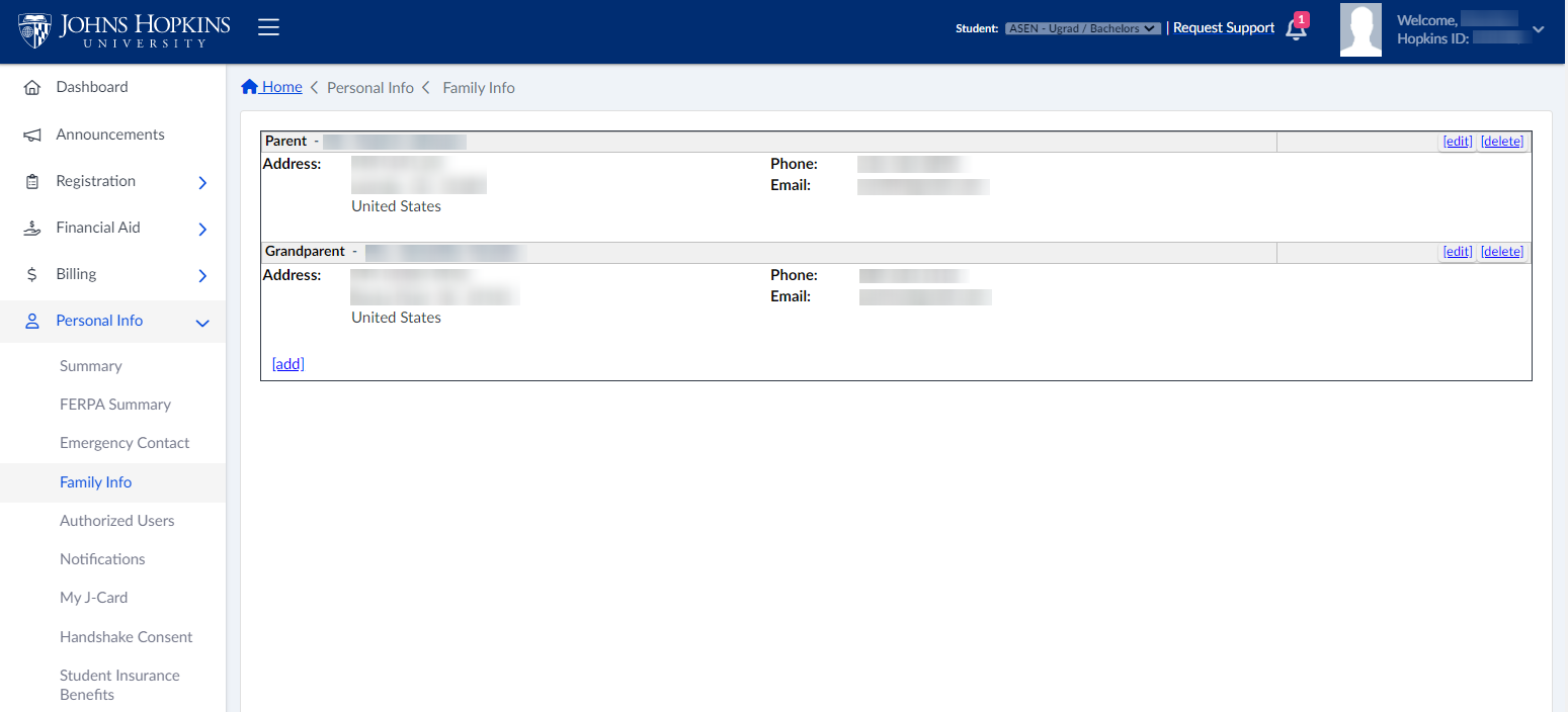 Personal Info – Family Info – IT@JH University Information Systems